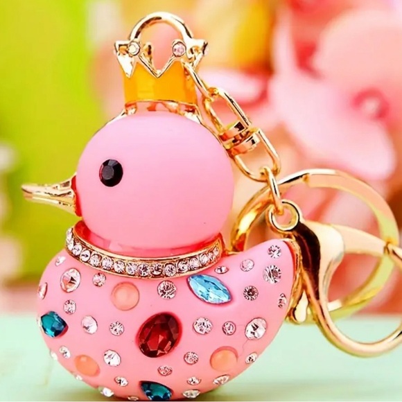 Other | Nwt Pink Rhinestone Rubber Ducky Keychain | Poshmark
